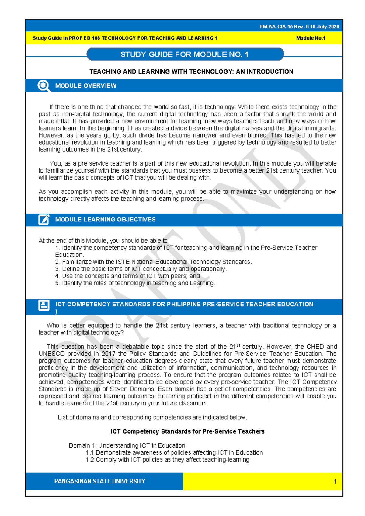 108 reviewer - notes for you - STUDY GUIDE FOR MODULE NO. 1 Study Guide ...
