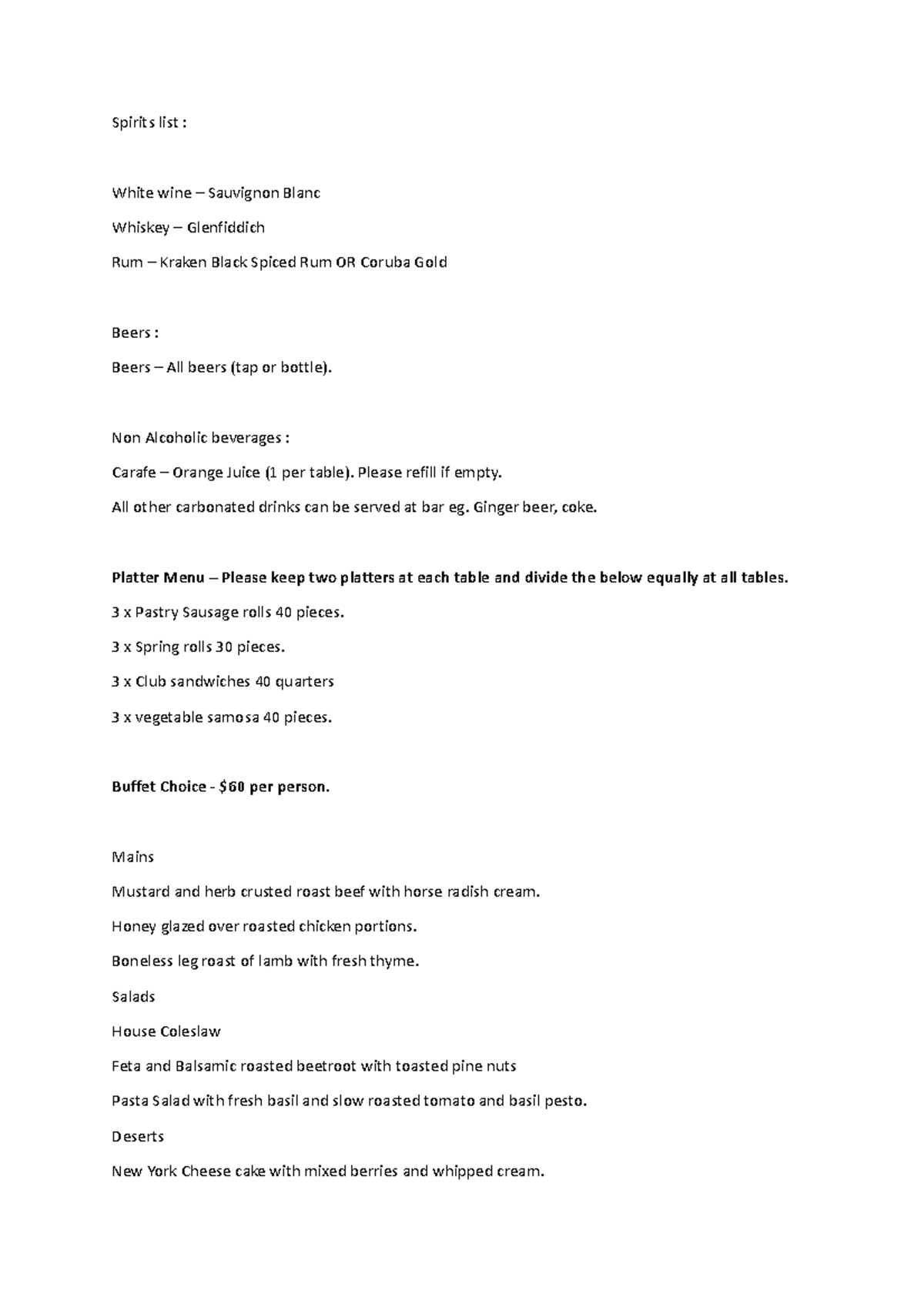 Spirits list - For internal - Spirits list : White wine – Sauvignon ...