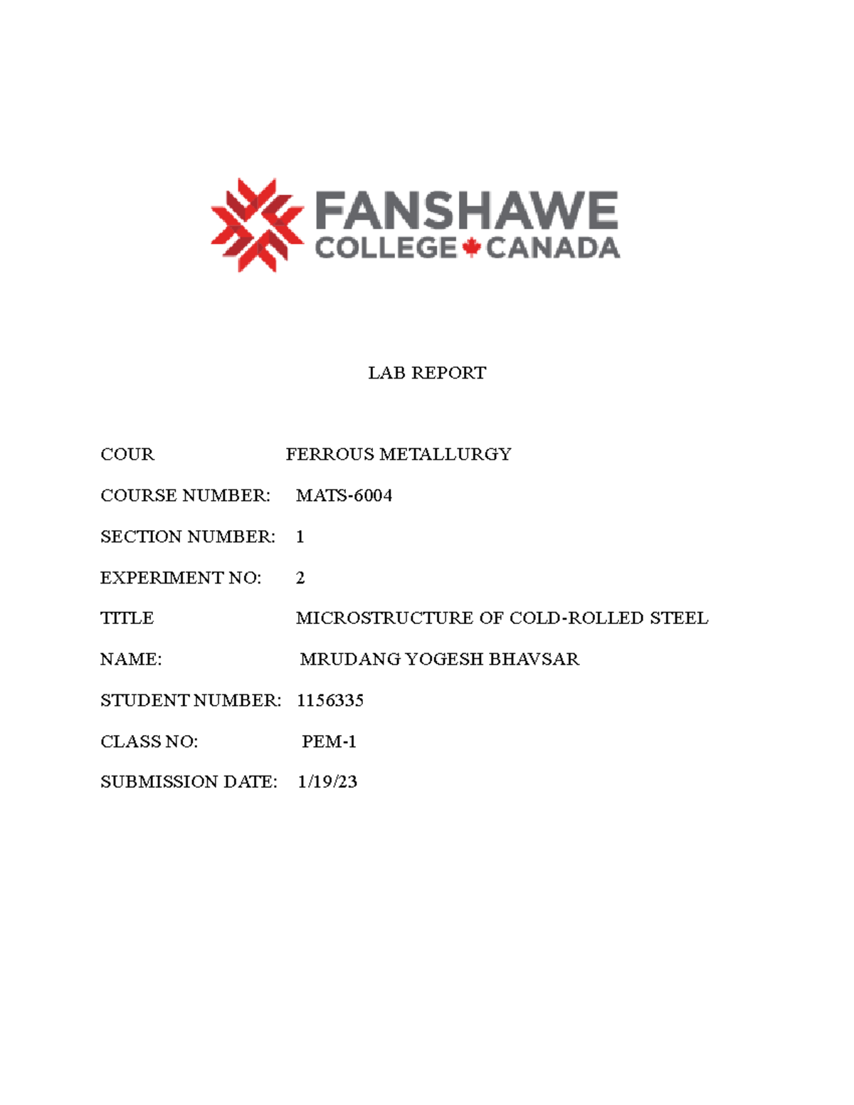 Assignment 3 metallography - Copy - LAB REPORT COUR FERROUS METALLURGY ...