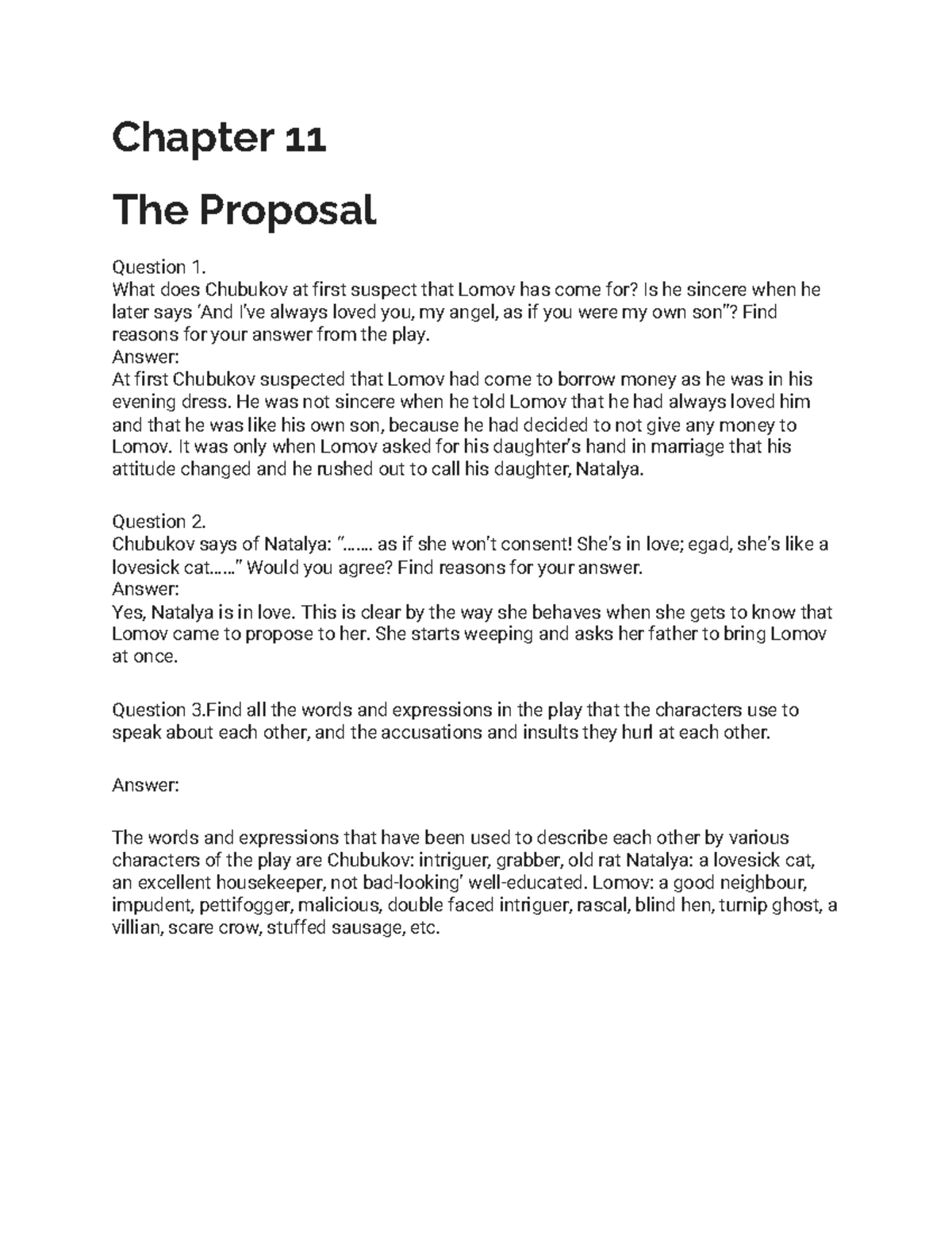 Ch-11 The Proposal - Chapter 11 The Proposal Question 1. What does Chubukov at first suspect ...