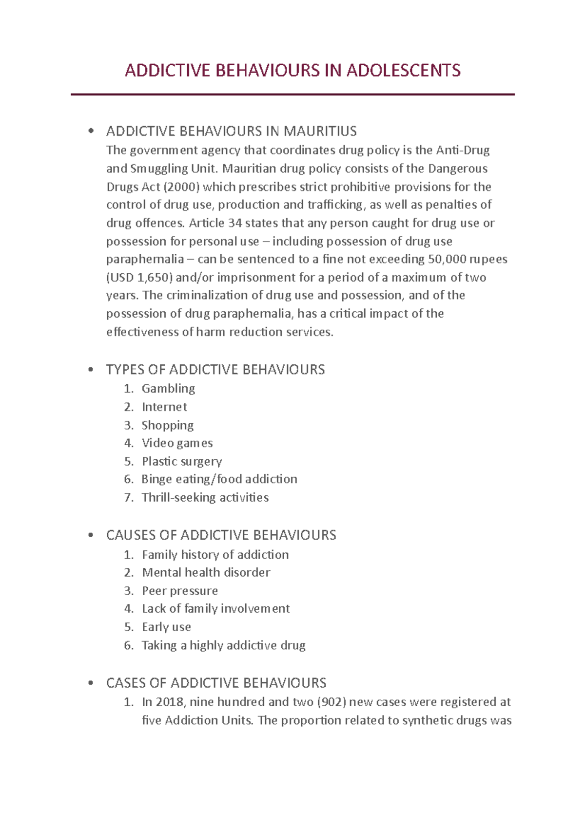 Addictive Behaviours IN Adolescents - ADDICTIVE BEHAVIOURS IN ...