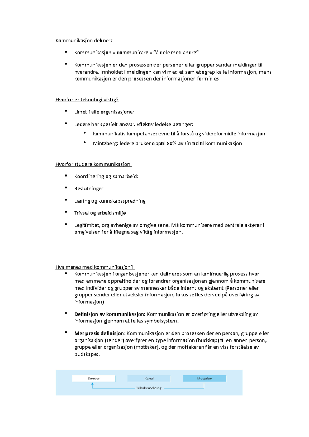 Org kap 8-1 - Diverse Notater- Organisasjon og ledelse kapittel 8-1 - Kommunikasjon definert ...