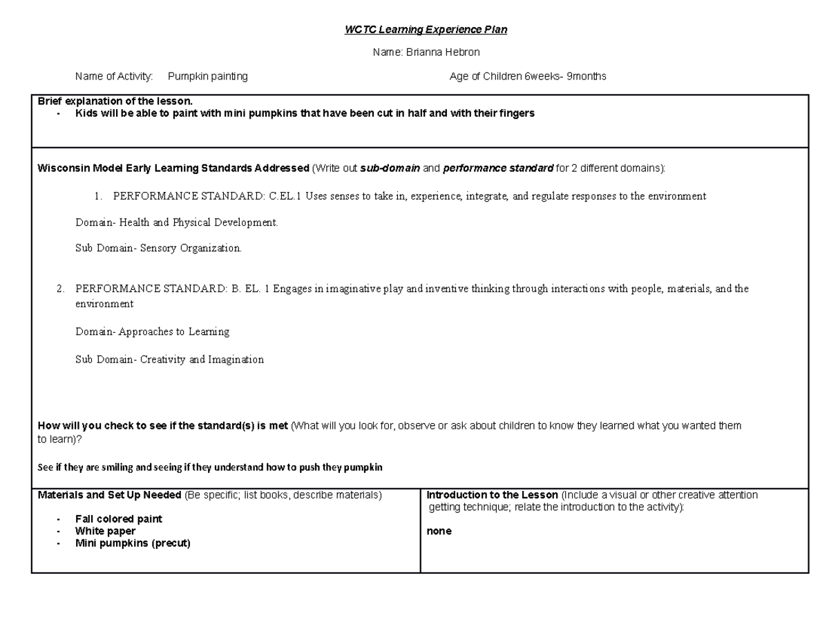 Learning Experience Plan for Ssamm-1 final - WCTC Learning Experience ...