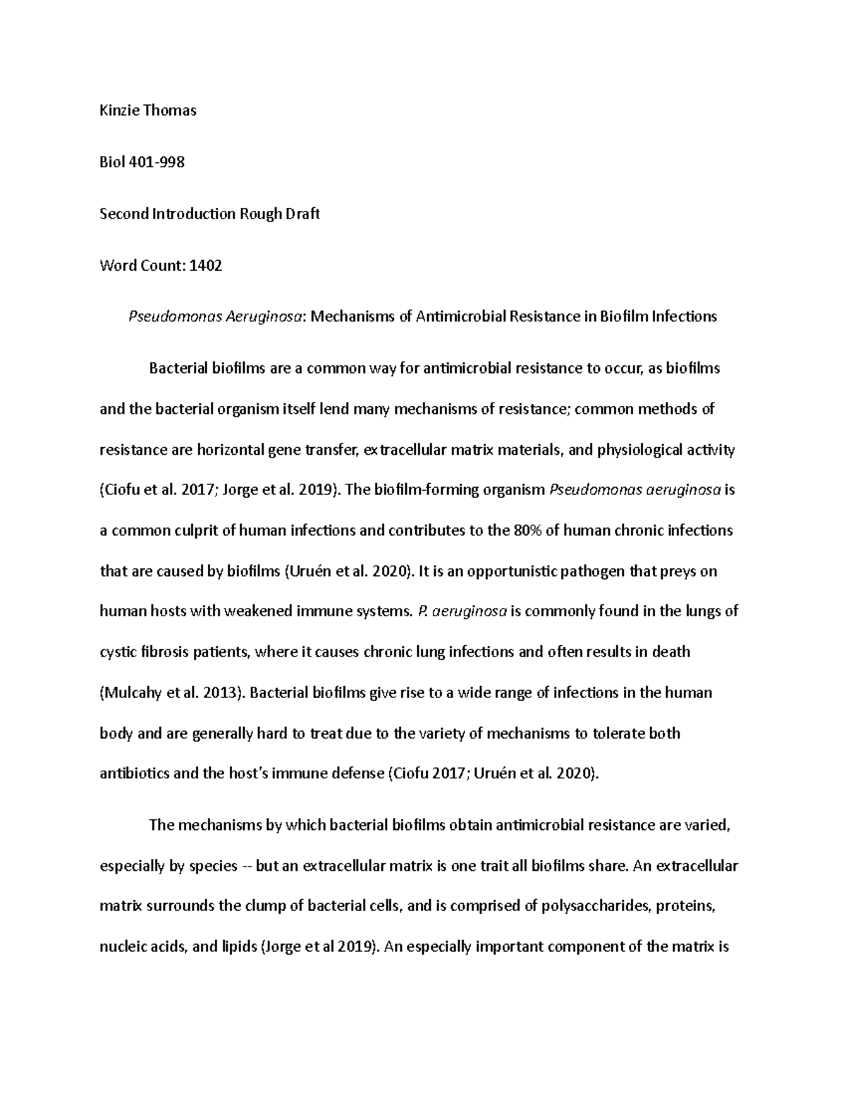 Thomas 2nd Rough Draft - Kinzie Thomas Biol 401- Second Introduction ...