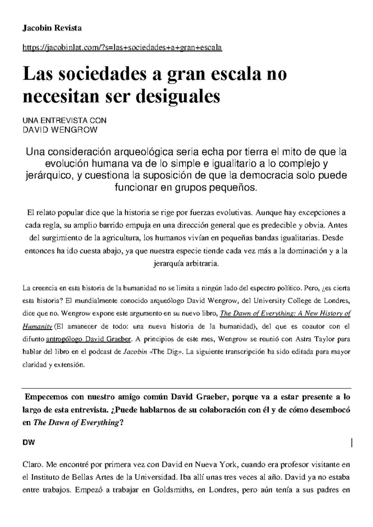 Wengrow-Las sociedades a gran escala no necesitan ser desiguales ...