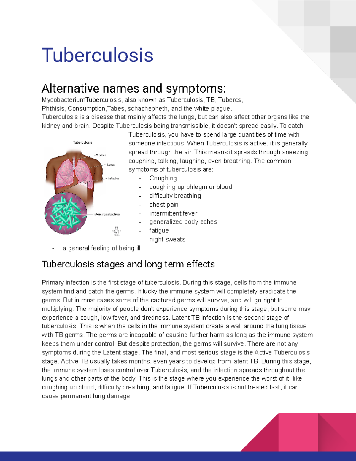 Tubercullosis Brochure - Tuberculosis Alternative names and symptoms ...