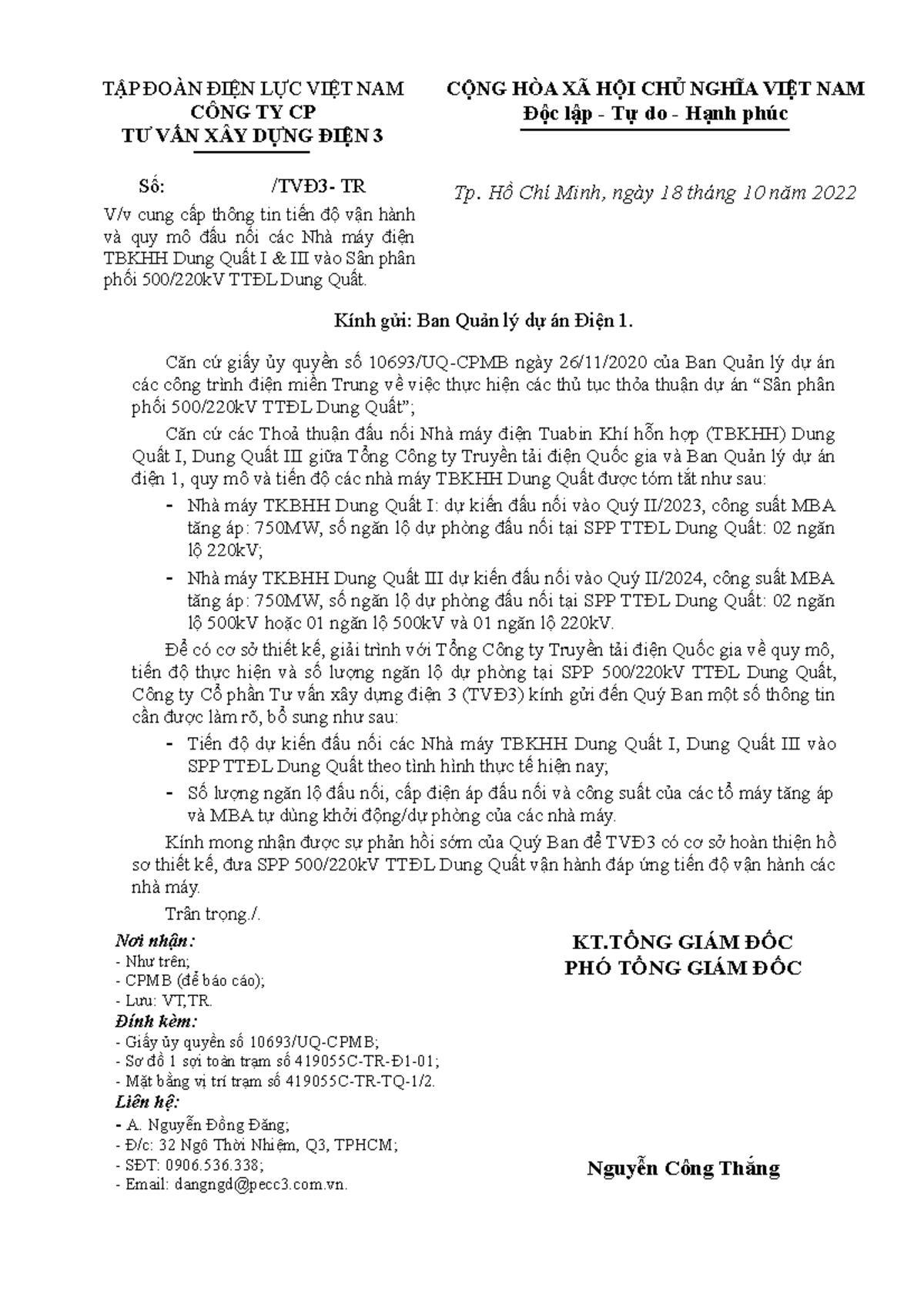 2022-10-18-Gui AD1 tien do va quy mo dau noi TBK I+III - TẬP ĐOÀN ĐIỆN ...