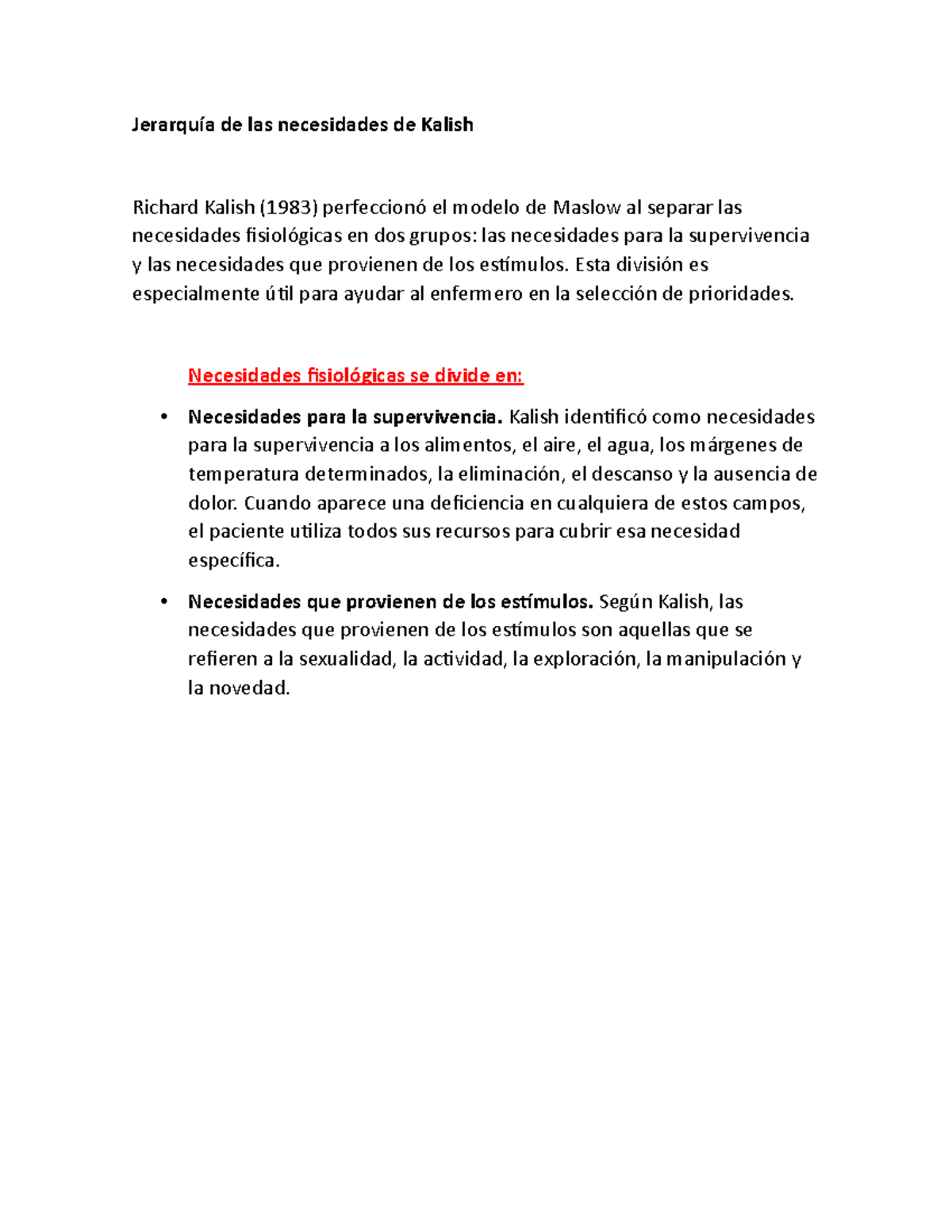 Jerarquía de las necesidades de Kalish - Jerarquía de las necesidades ...