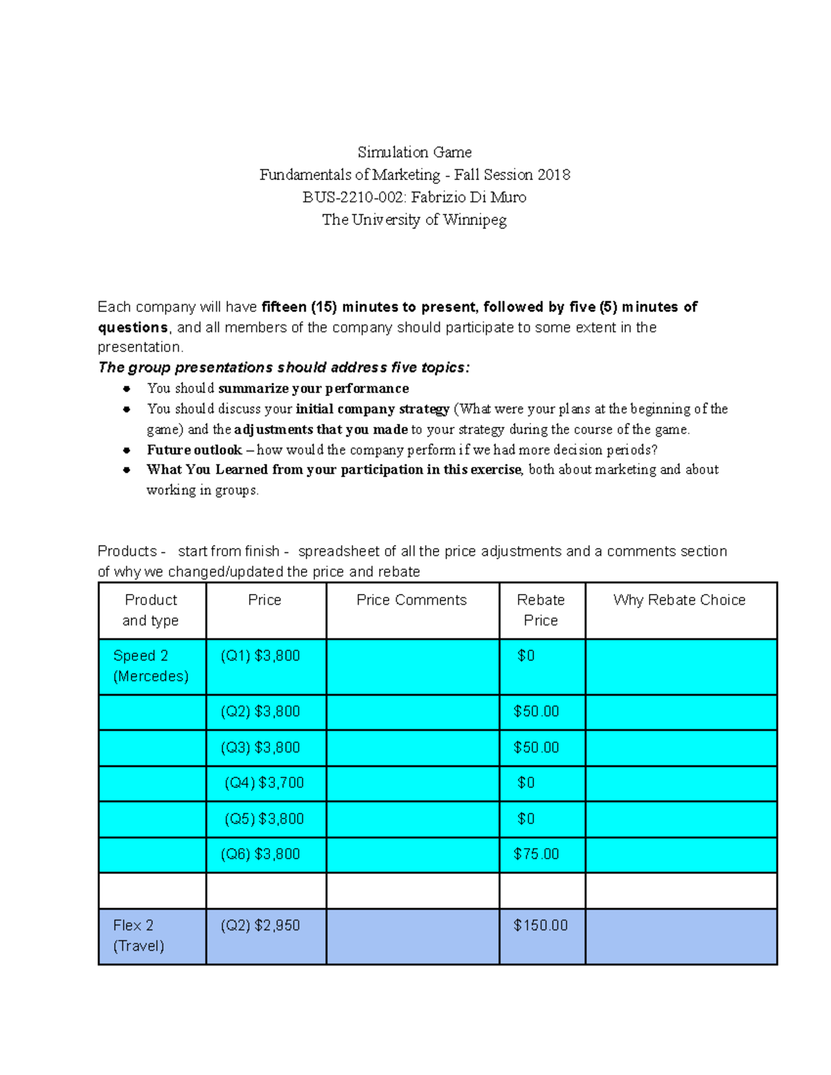 Marketing - Simulation case worth 30% of final grade - Simulation Game ...