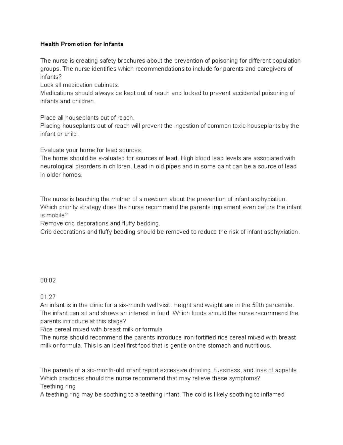 Health Promotion for Infants - The nurse identifies which ...