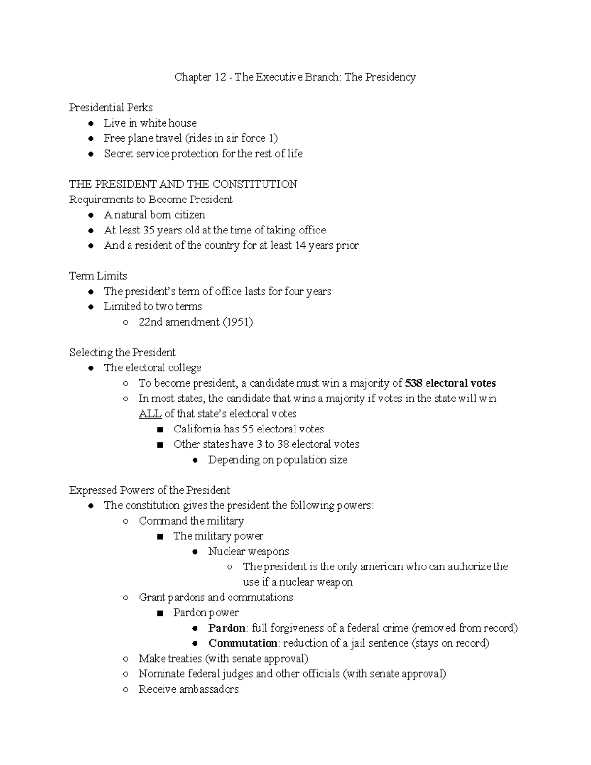 CH12 The Executive Branch The Presidency - Chapter 12 - The Executive ...