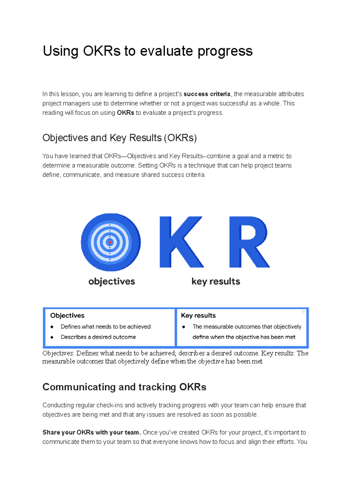 Using OKRs to evaluate progress Documents practise everyday - Using ...