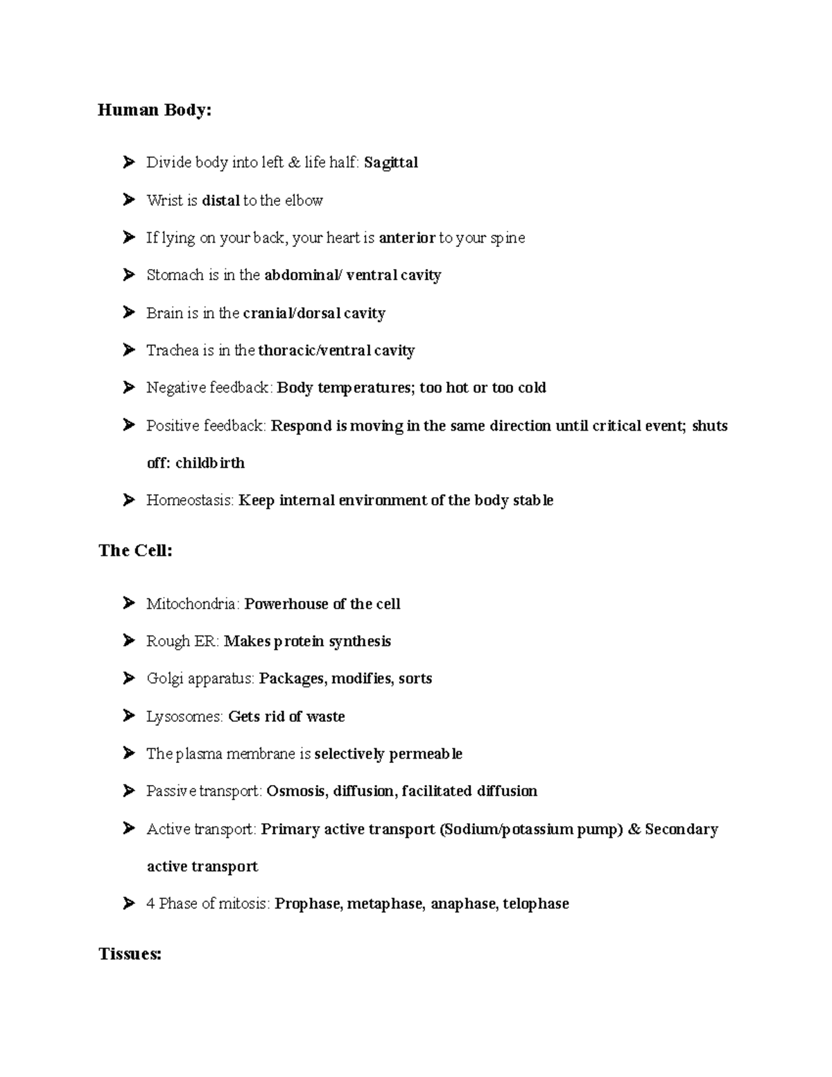 Final Exam Review - Lecture notes All - Human Body: Divide body into ...