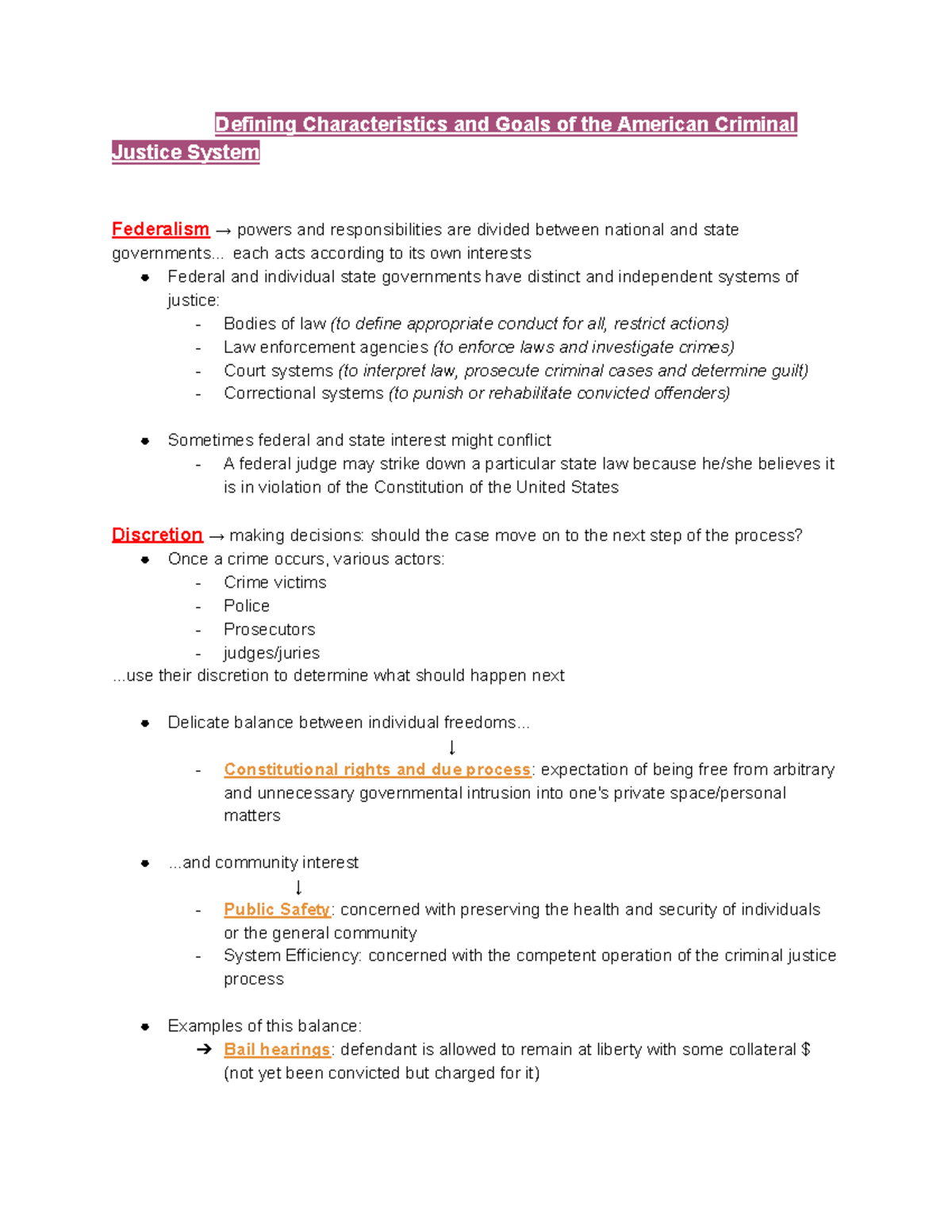 Criminal Justice Notes - arraignmentDefining Characteristics and Goals ...