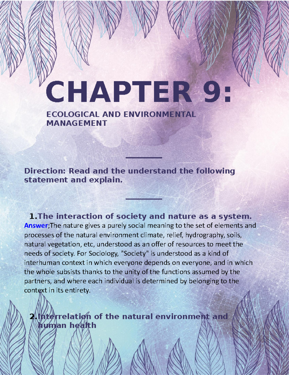Chapter 9 - Ecological AND Environmental Management - , CHAPTER 9 ...