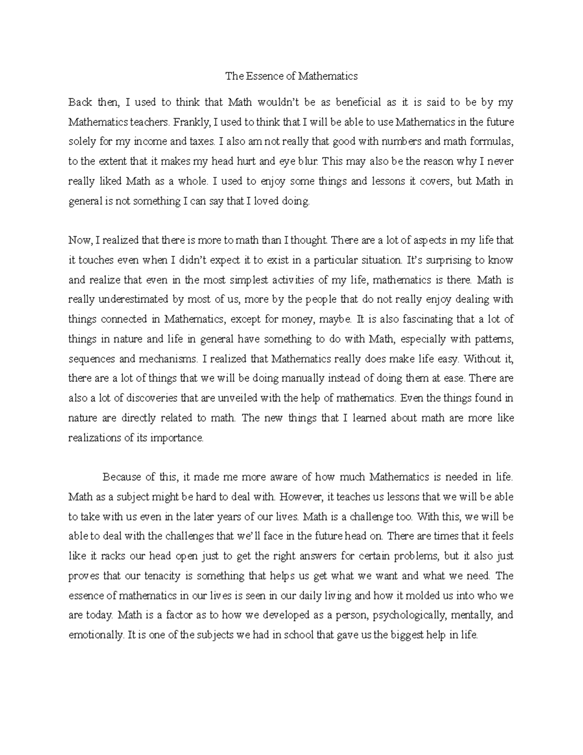 MATH Essay - Essence OF Mathematics - The Essence of Mathematics Back ...