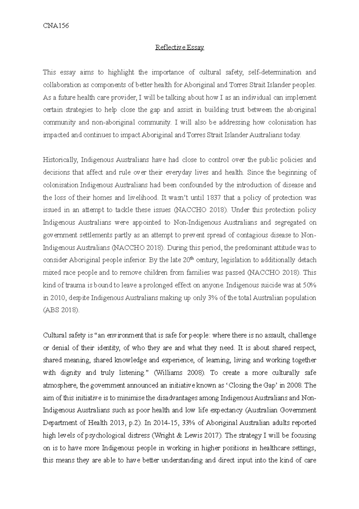 Aboriginal Health - Reflective - Reflective Essay This essay aims to ...