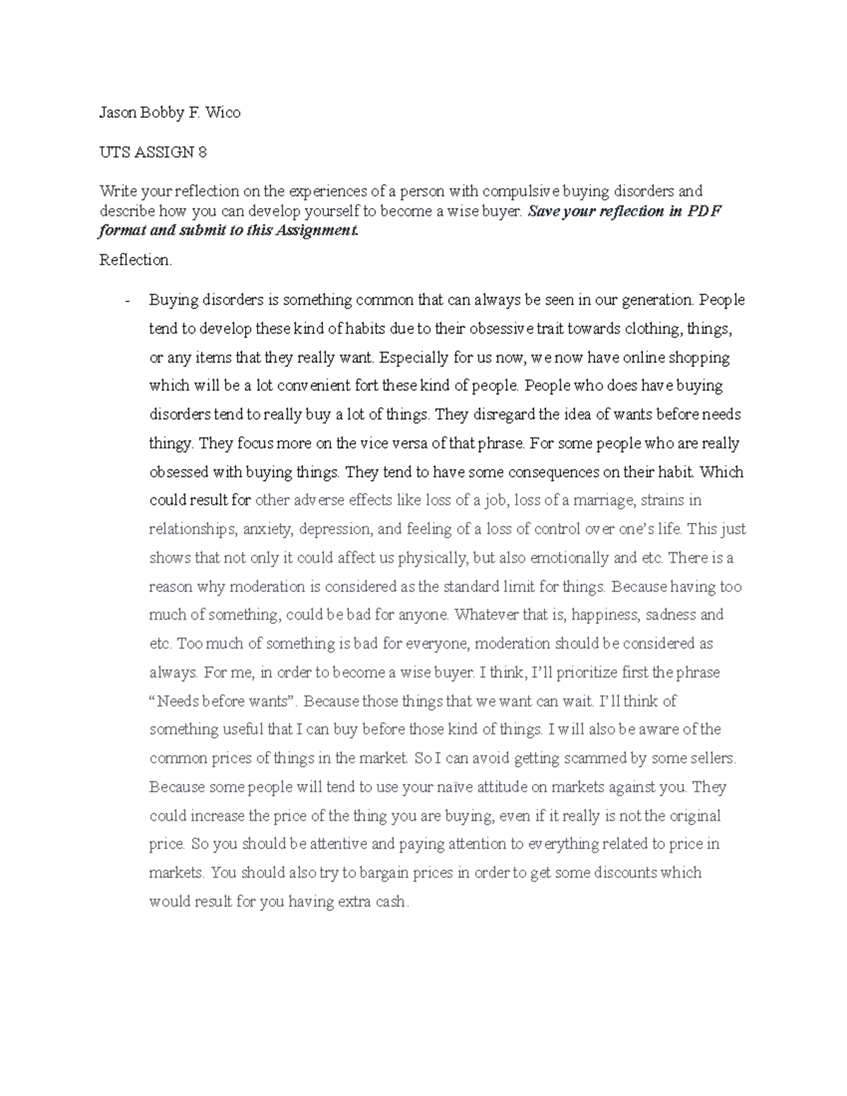 UTS Assign 8awd - Jason Bobby F. Wico UTS ASSIGN 8 Write your ...