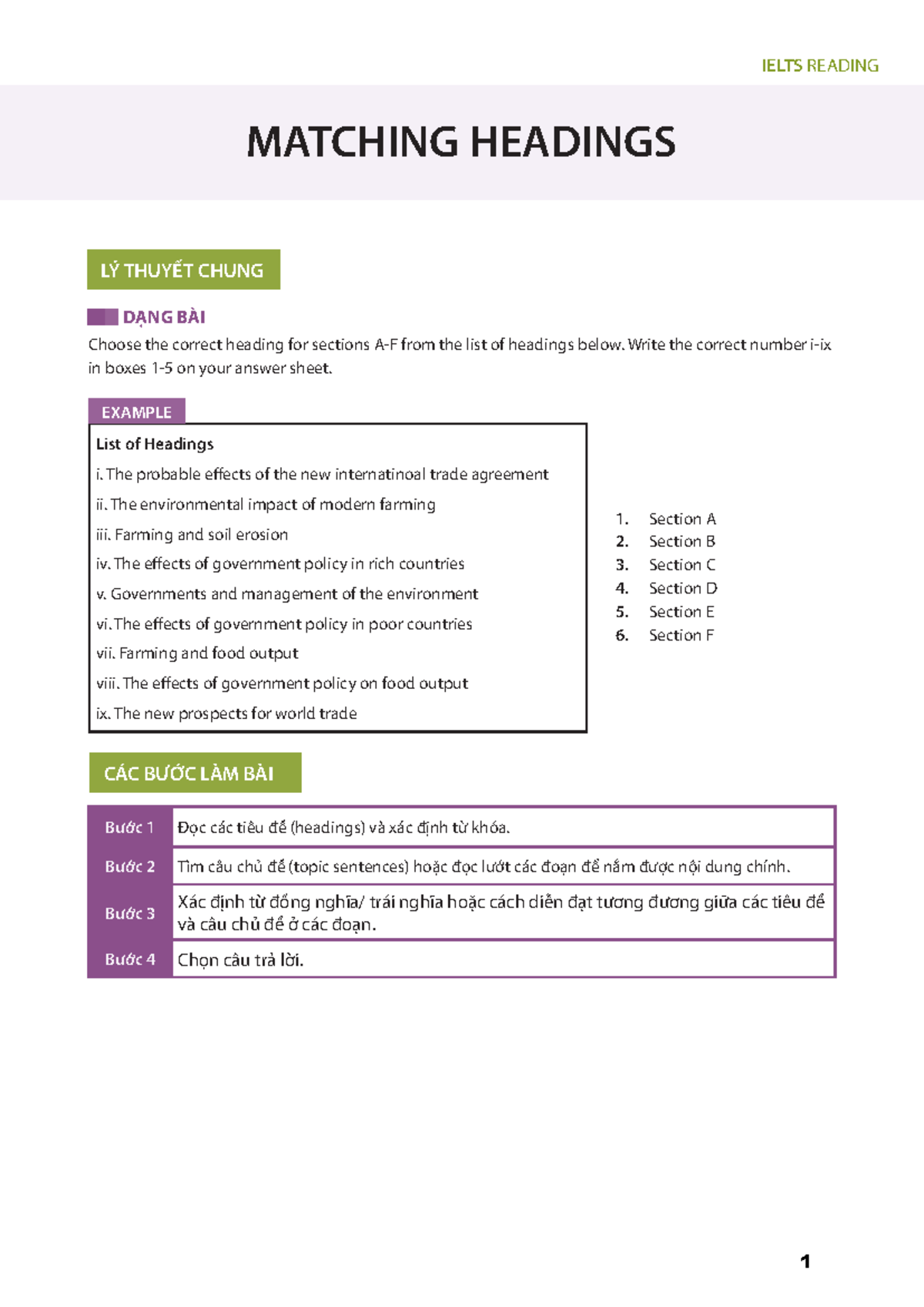 Reading - Matchinng headings - IELTS READING MATCHING HEADINGS LÝ ...