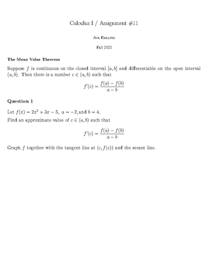 Assignment 12 - Calculus homework example - Calculus I / Assignment Ava ...
