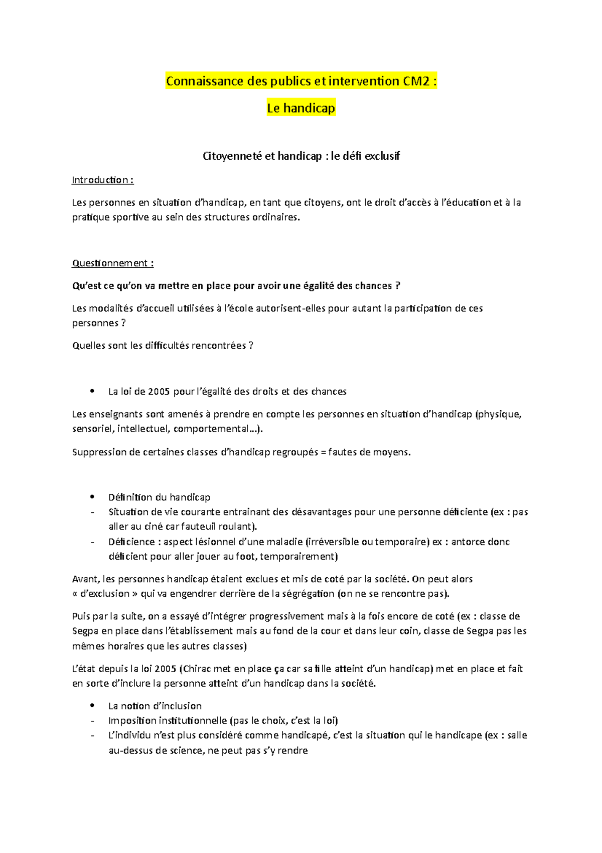 Connaissance CM1 Handicap - Connaissance des publics et intervention ...