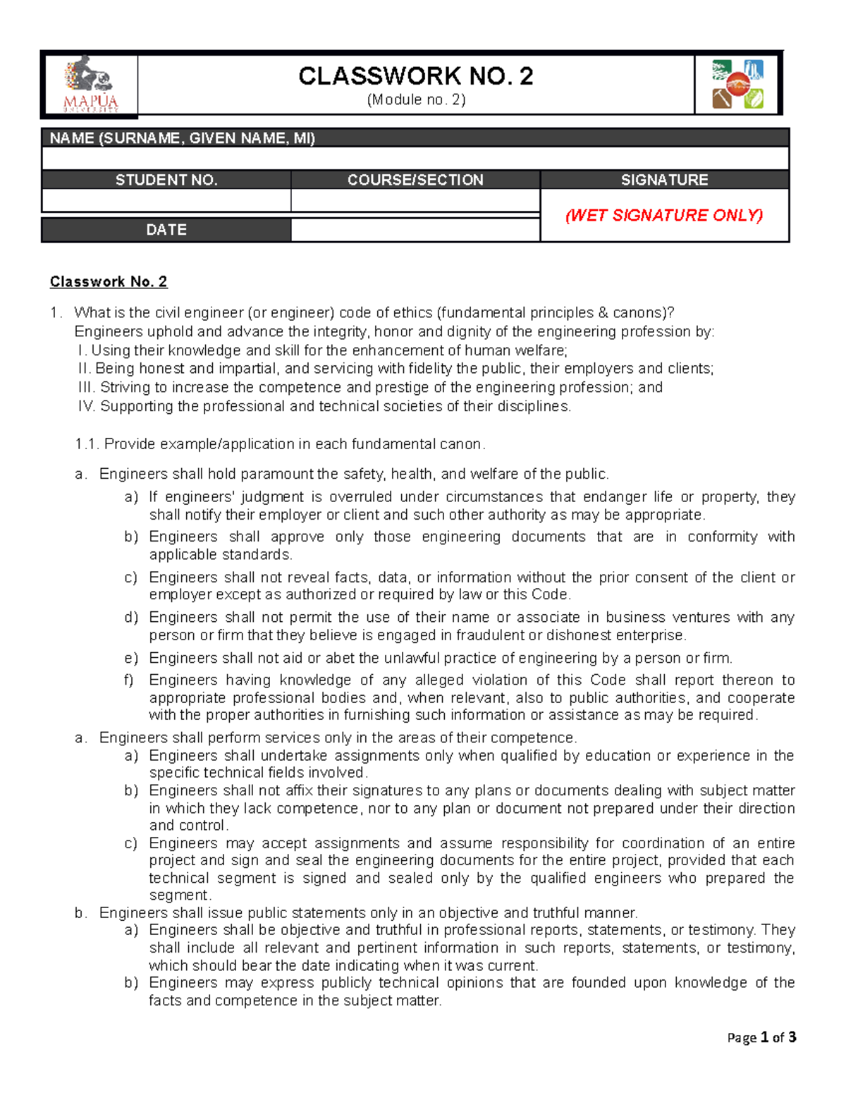 Classwork NO. 2 - Civil engineering Law - CLASSWORK NO. 2 (Module no. 2 ...