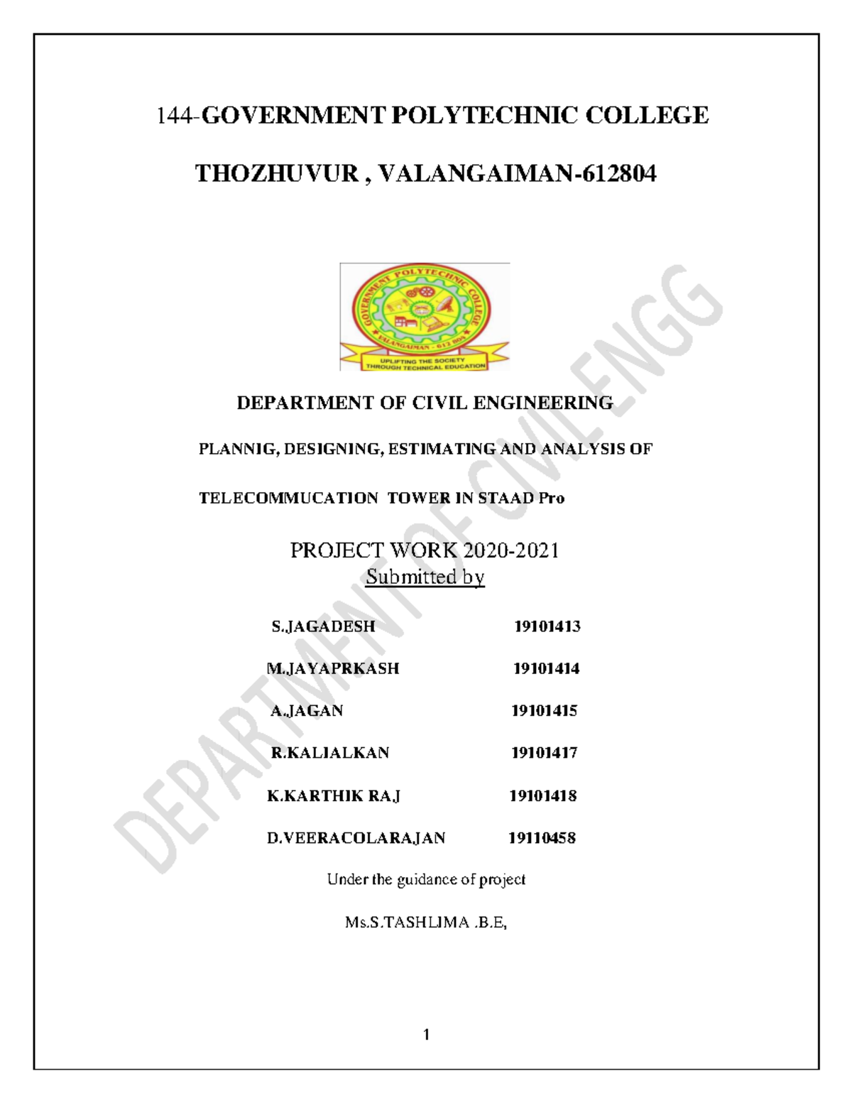 Jagadesh tower project - 144-GOVERNMENT POLYTECHNIC COLLEGE THOZHUVUR ...