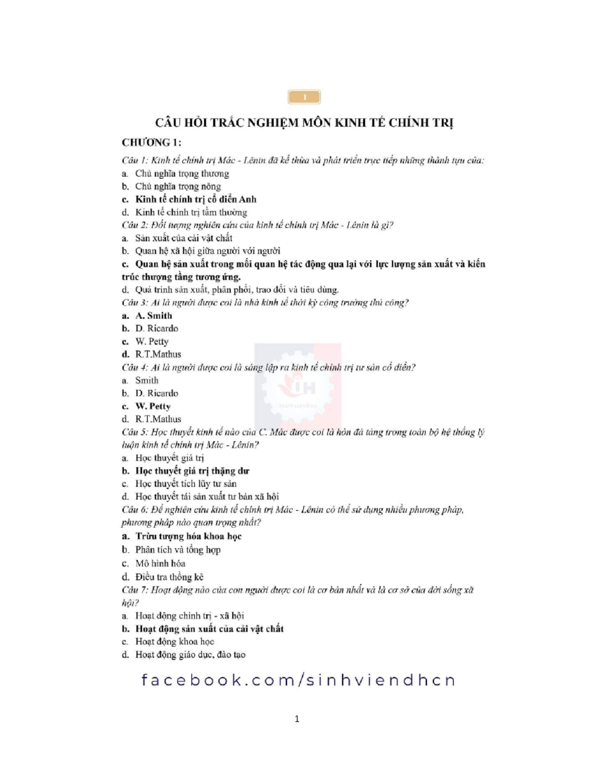 Trắc nghiệm KTCT từ c1 den c6 - Kinh tế chính trị - Studocu