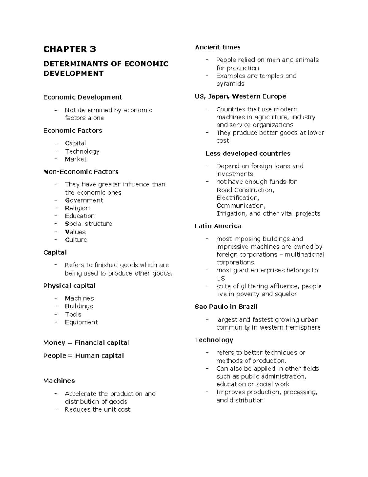 Chapter 3 - Determinants OF ECON Development 4 - CHAPTER 3 DETERMINANTS ...