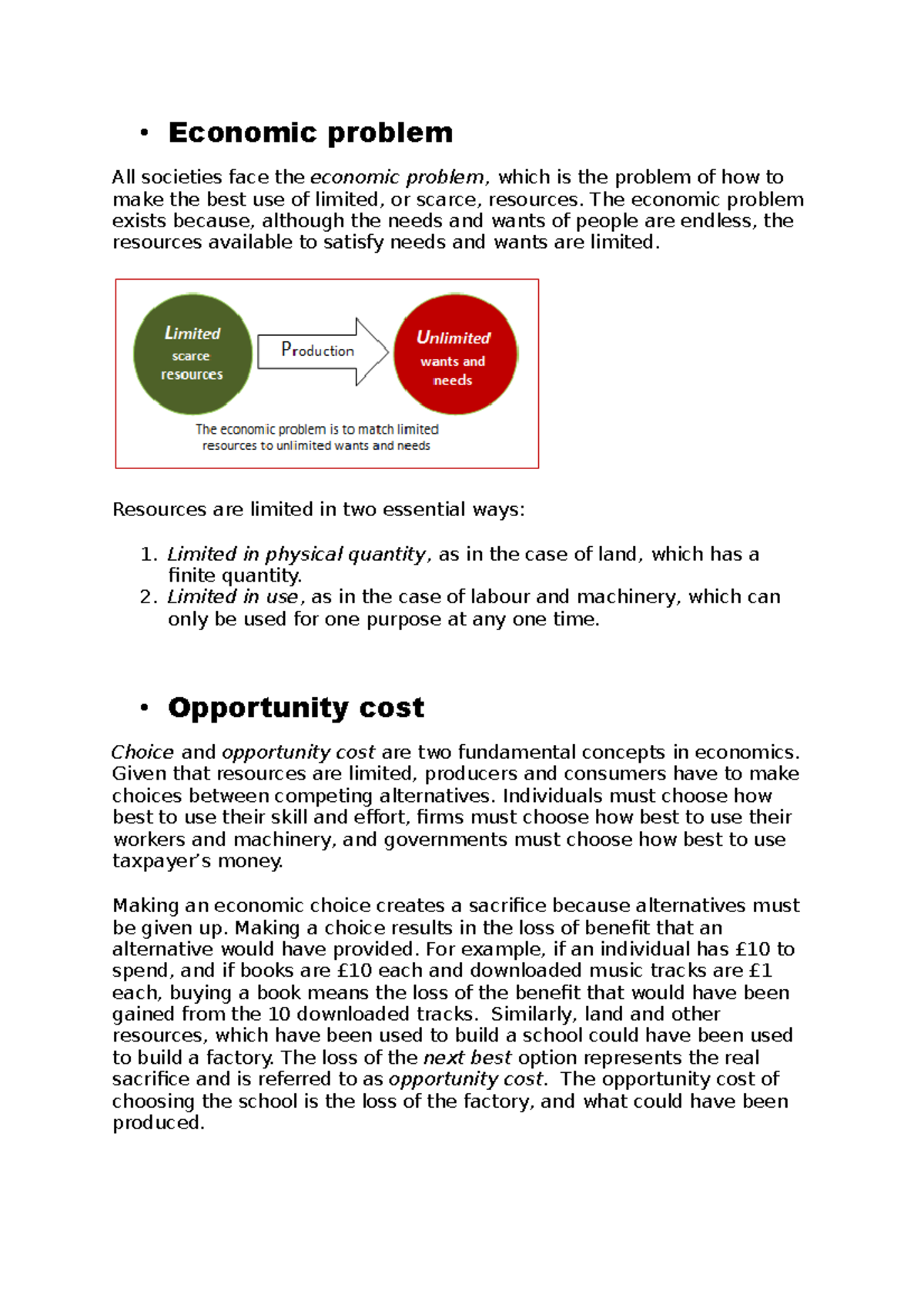 Economics weeks 1-5 midsem review - • Economic problem All societies ...