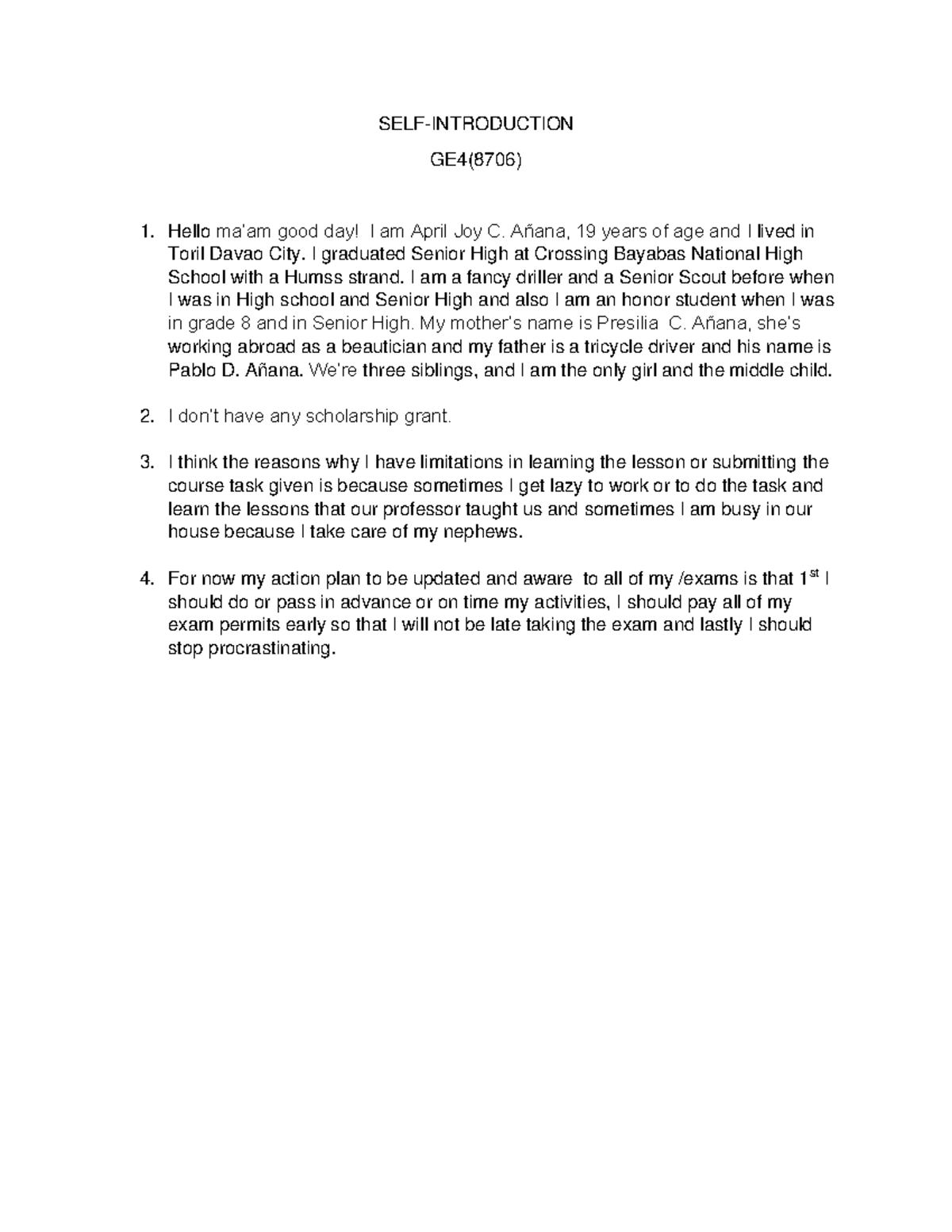 Inbound 103347975463158677 assignment for us to answer - SELF ...