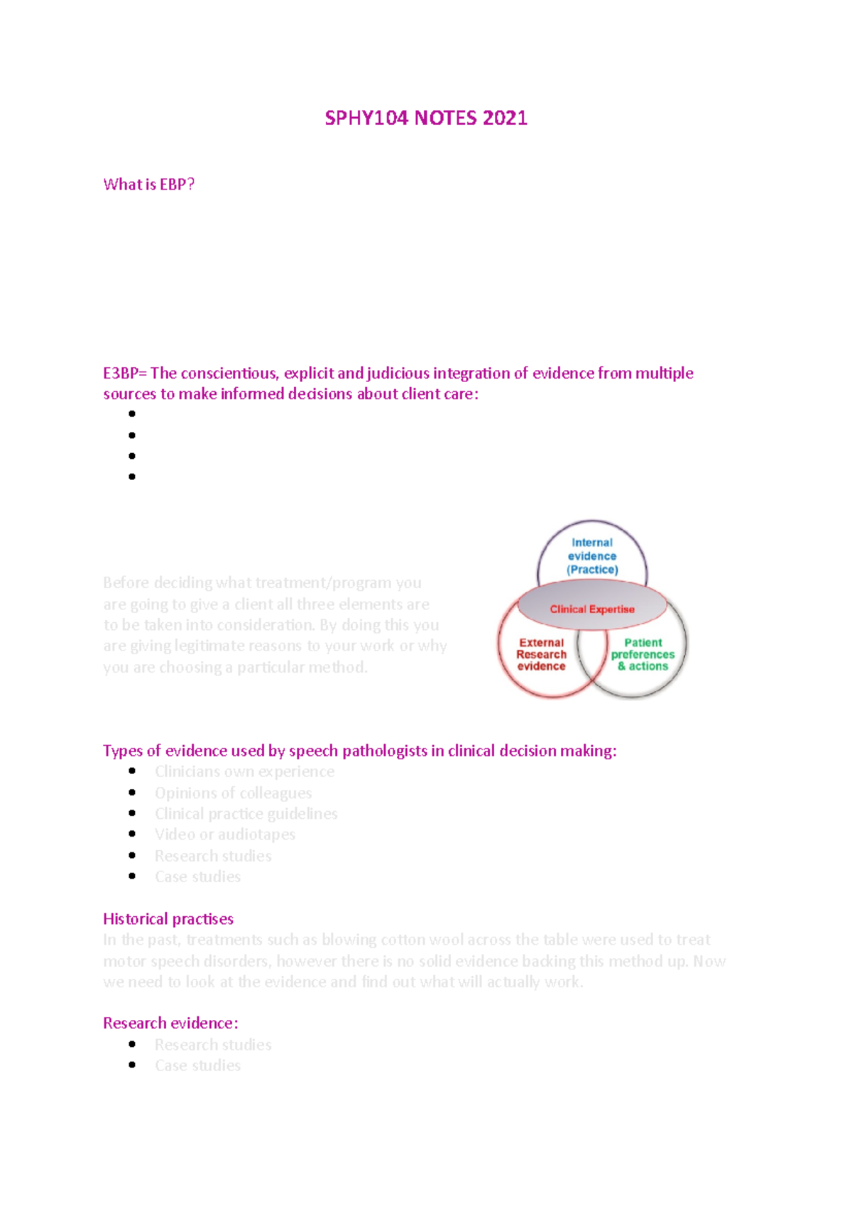 SPHY104 Notes 2021 - SPHY104 NOTES 2021 What is EBP? Evidence based ...