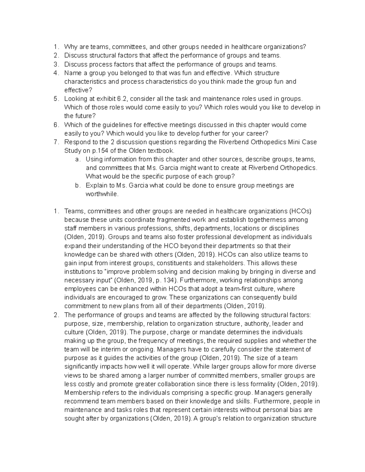 Week 6 Discussion Questions - Why are teams, committees, and other ...