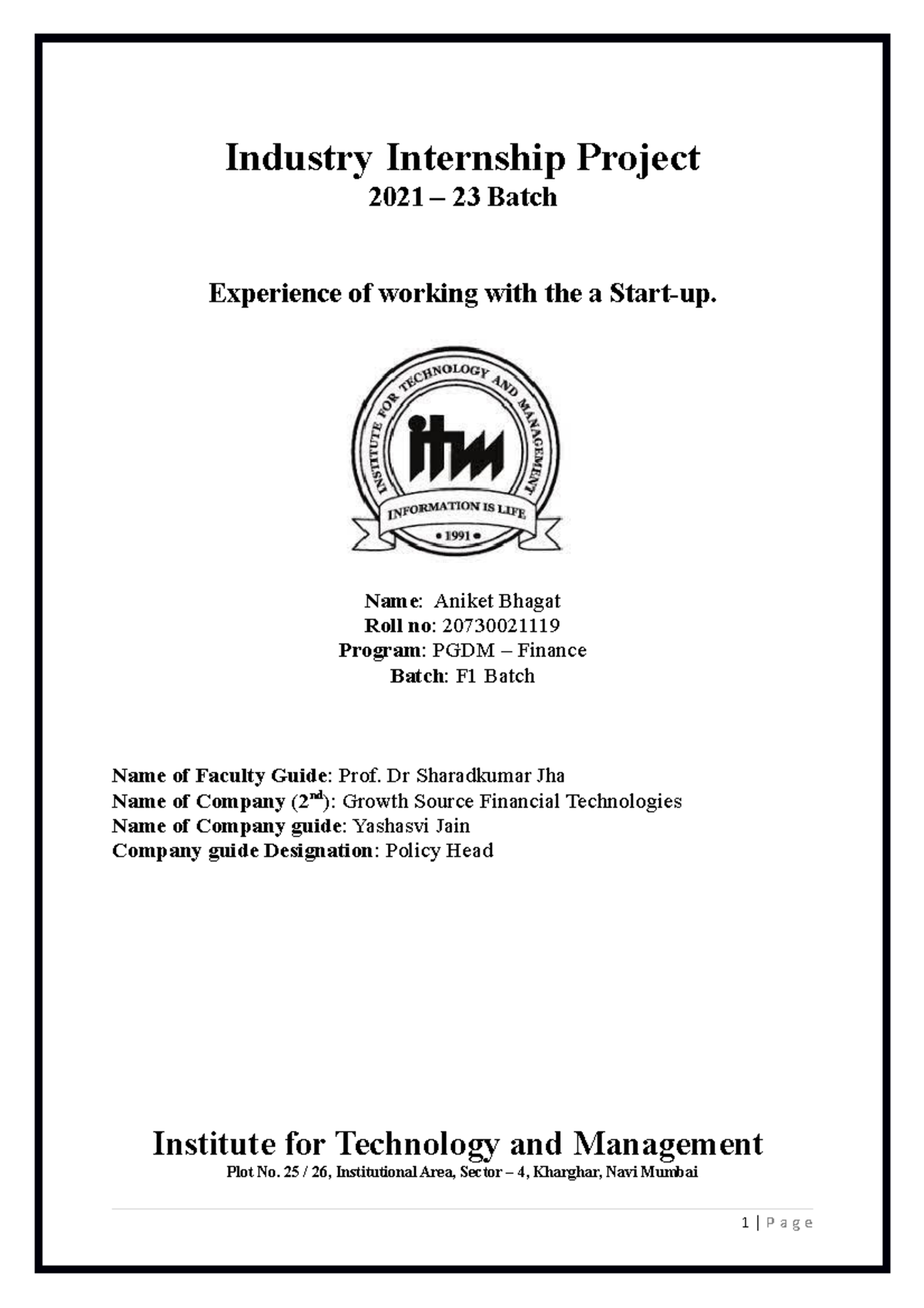 IIP Final Report Aniket protium - Industry Internship Project 2021 – 23 ...