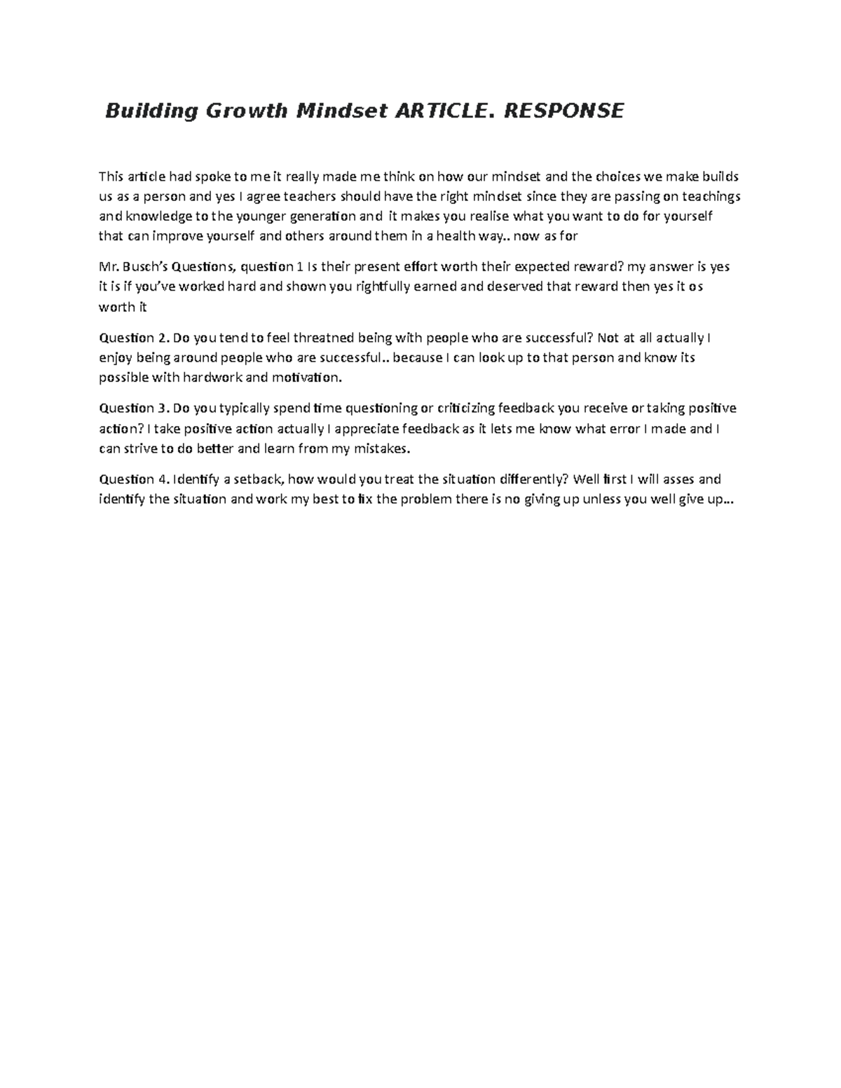 Building Growth Mindset Article - Building Growth Mindset ARTICLE ...