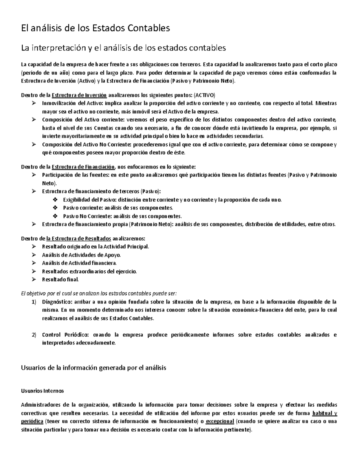 Resumen 2 parcial - El an·lisis de los Estados Contables La interpretaciÛn y el an·lisis de los ...