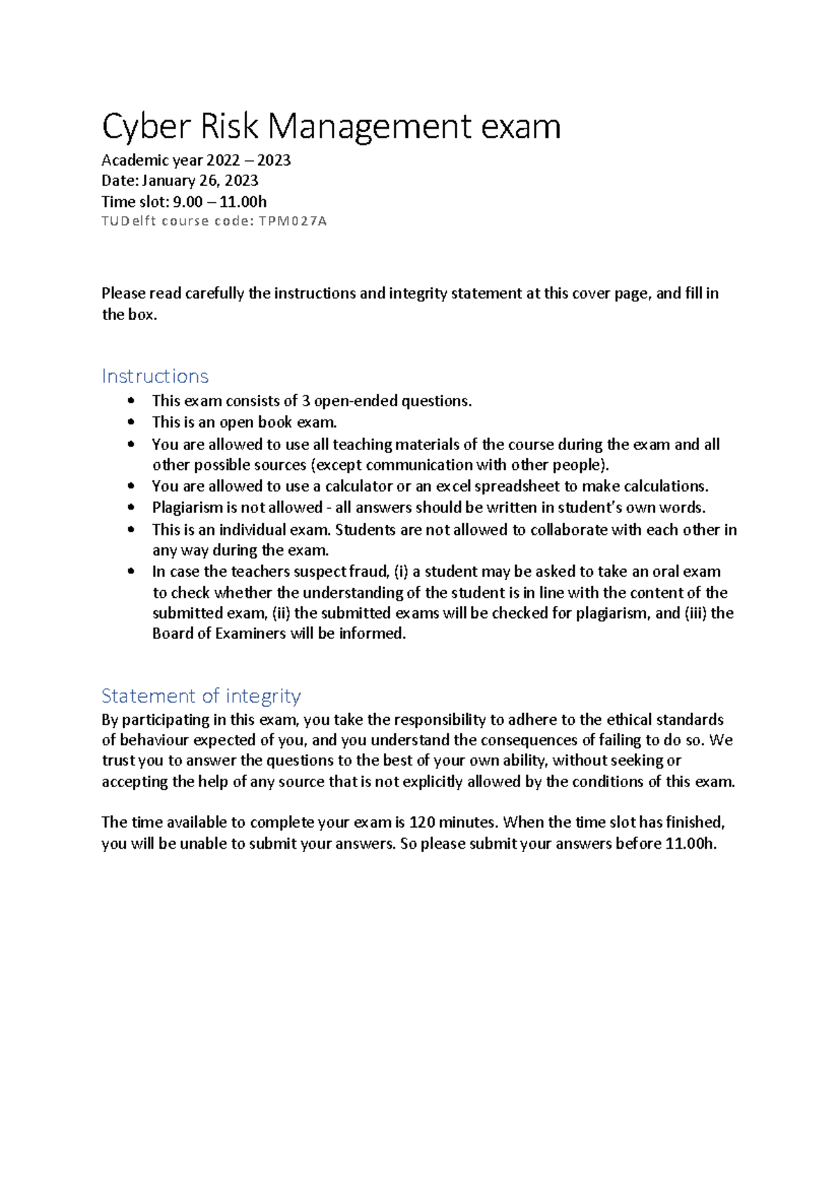 CRM 2022- Cyber Risk Management exam questions and model answers Jan 26 ...