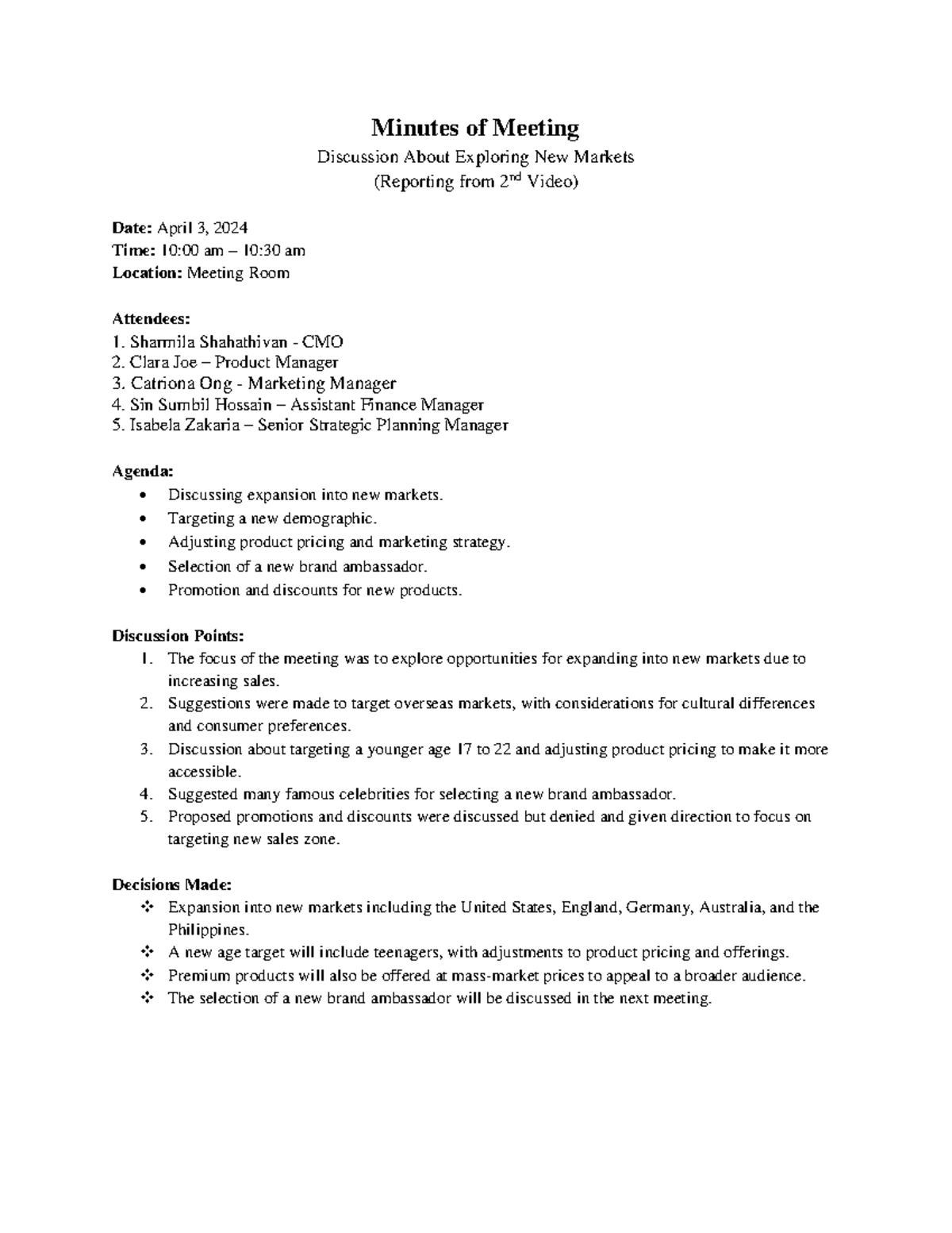 Minutes of Meeting - Minutes of Meeting Discussion About Exploring New ...