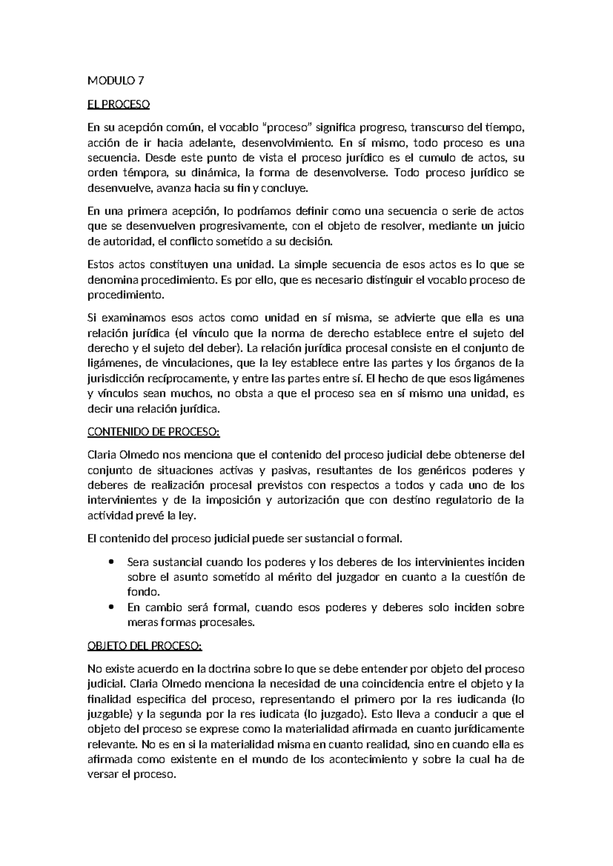 Síntesis sobre Proceso - MODULO 7 EL PROCESO En su acepción común, el ...