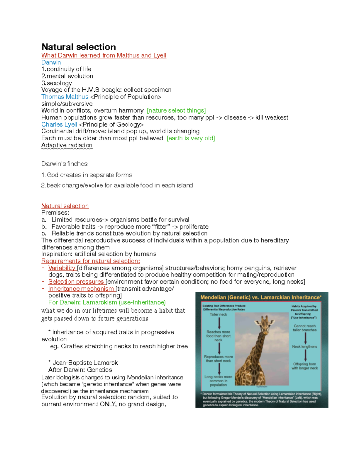 Psychology 1 final fair game sheet - Natural selection What Darwin ...