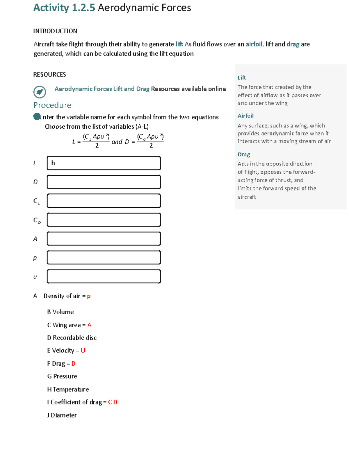 Activity 1.2.5 Aerodynamic Forces - Activity 1.2 Aerodynamic Forces ...