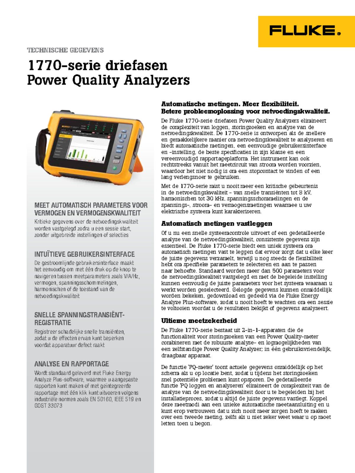 Fluke 1773 1775 1777 ds vl - TECHNISCHE GEGEVENS 1770-serie driefasen Power Quality Analyzers ...