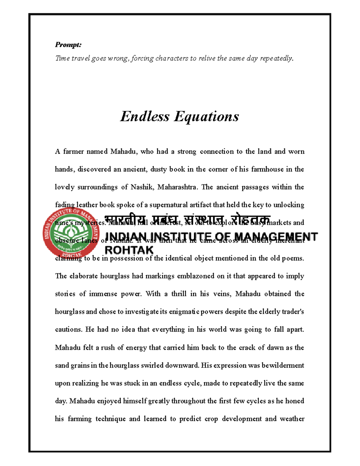 IIM Rohtak Essay - Prompt: Time travel goes wrong, forcing characters ...