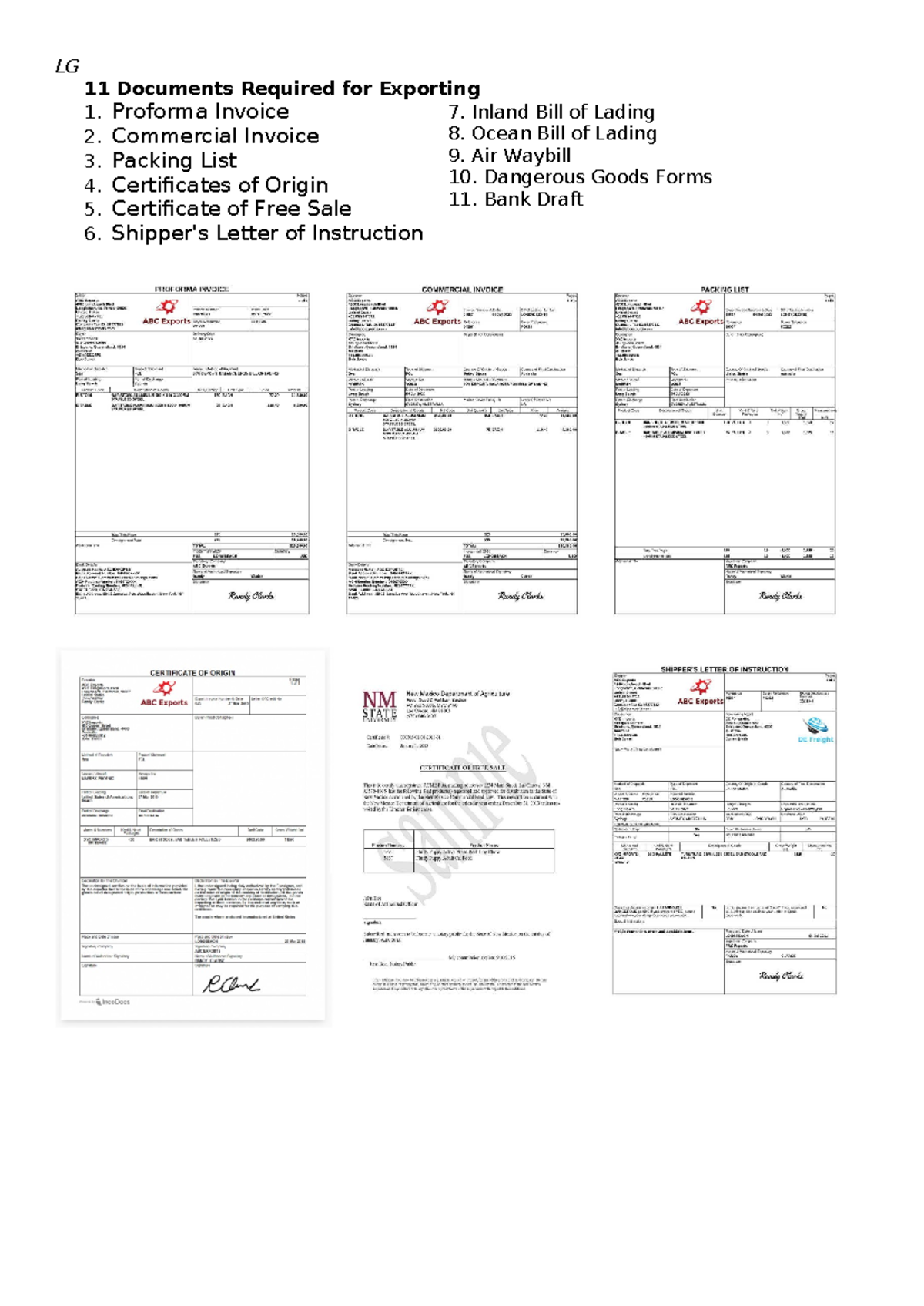 11 Documents Required for Exporting - BS Accountancy - Proforma Invoice 2. Commercial Invoice 3 ...