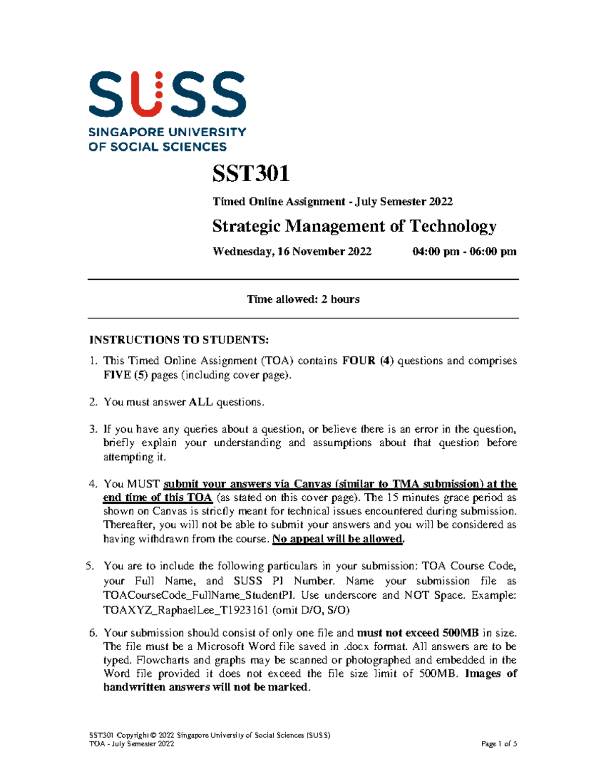 SST301 JUL 2022 TOA - past year paper - SST301 Copyright © 2022 ...