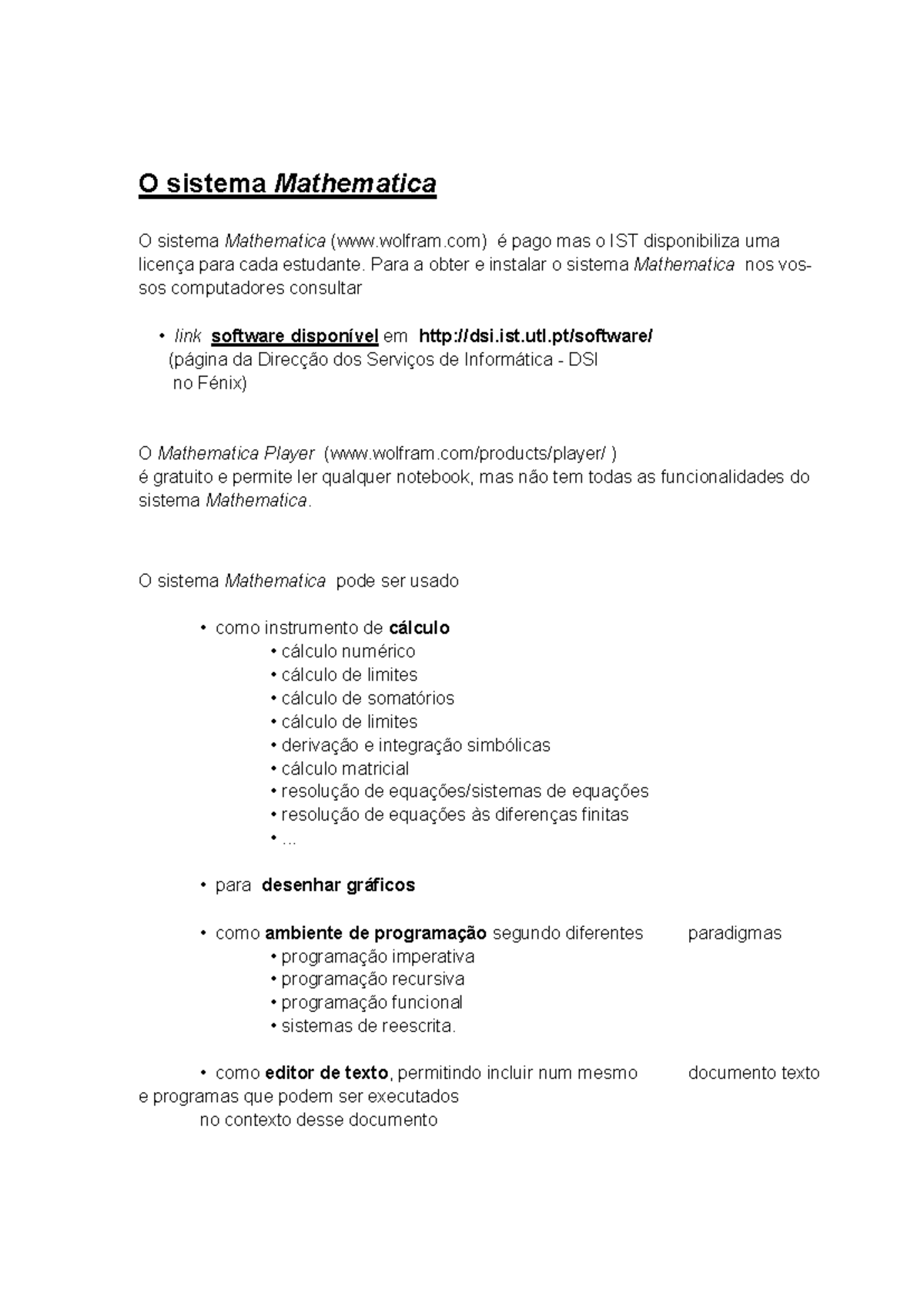 Md Mathematica Notes O Sistema Mathematica O Sistema Mathematica Wolfram é Pago Mas O Ist