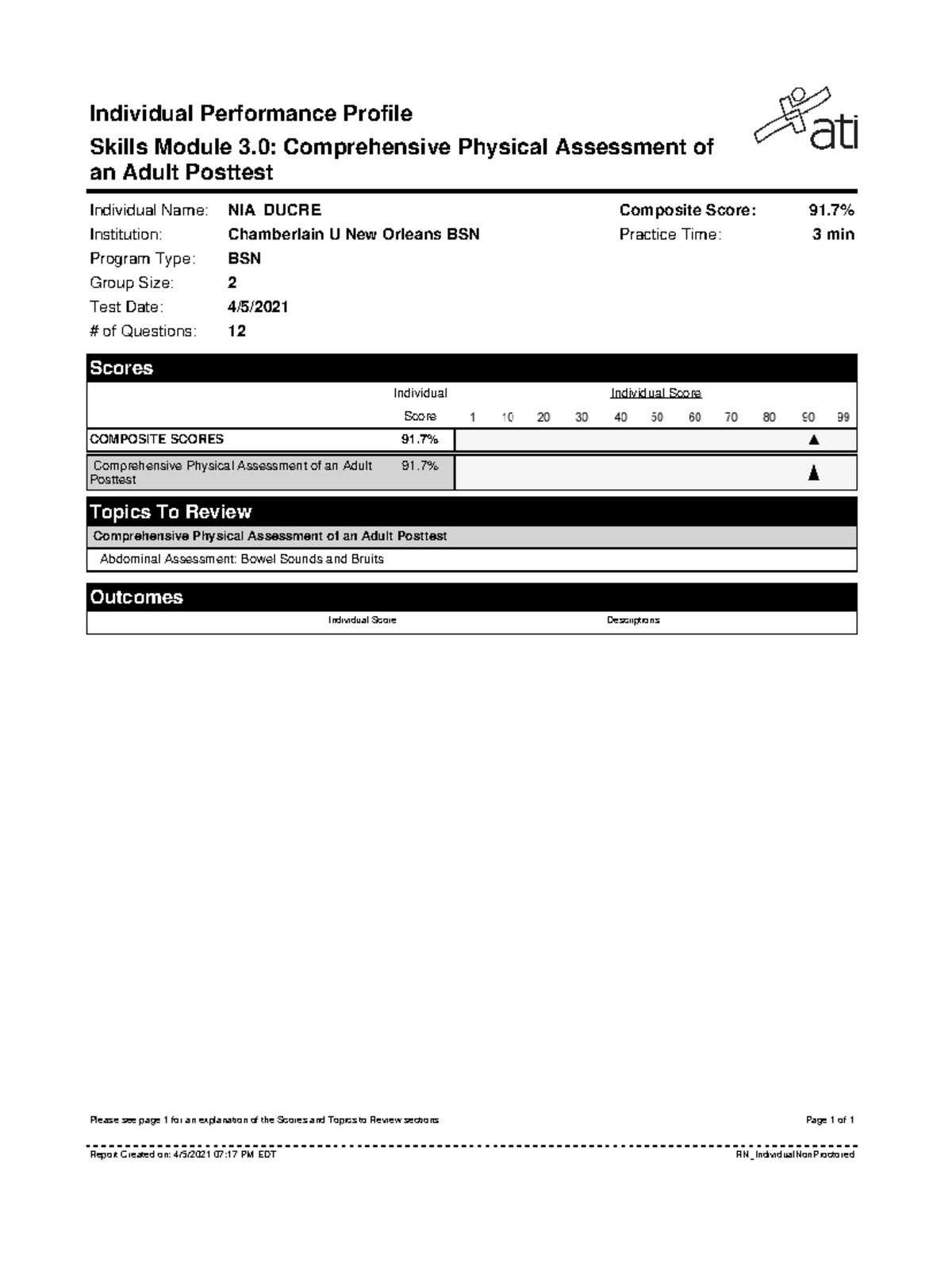 Report - Practice - Individual Performance Profile Individual Name ...