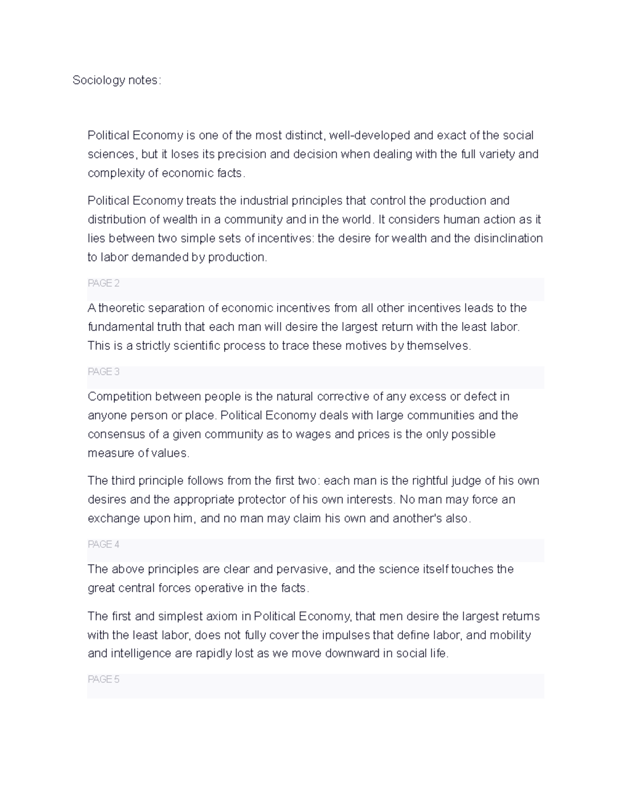 Sociology notes 1 - Sociology notes: Political Economy is one of the ...