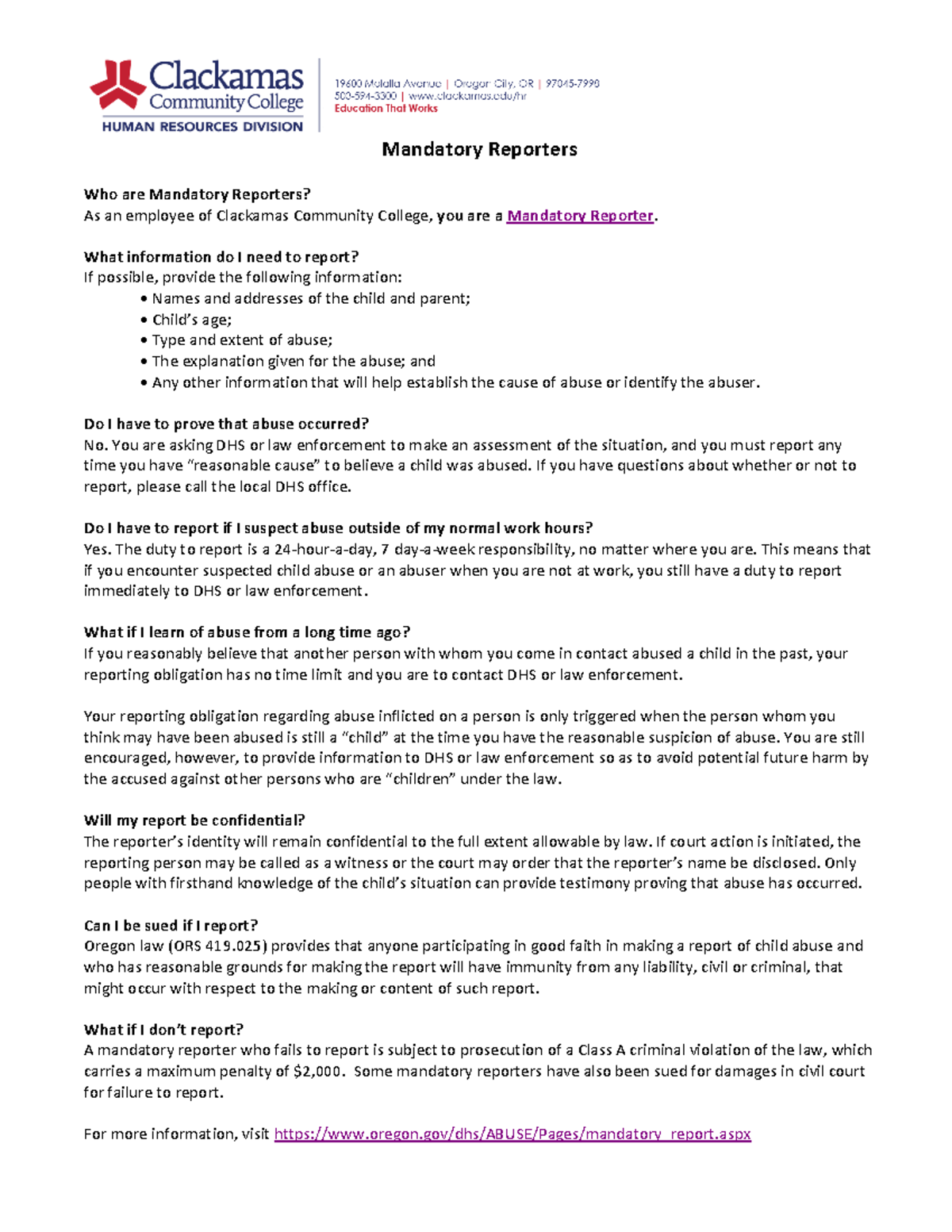 Practice Material - Mandatory Reporters Who are Mandatory Reporters? As ...