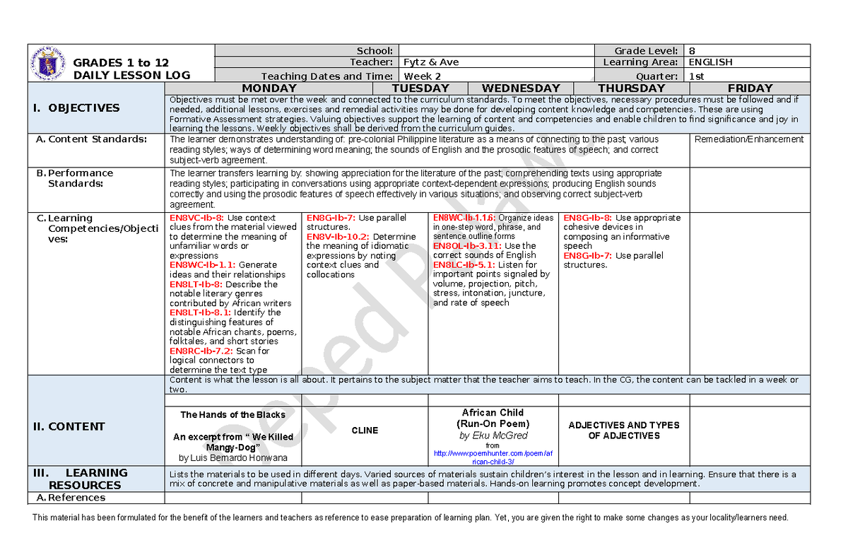 355763968 DLL ENG8 1st Q 2nd Week Checked - GRADES 1 to 12 DAILY LESSON ...